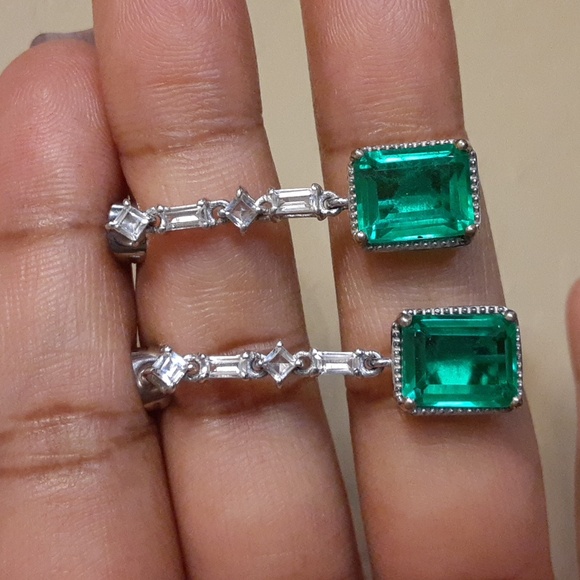 Jewelry | 925 Genuine Princess Baggett Cut White Topaz Emerald Quartz ...